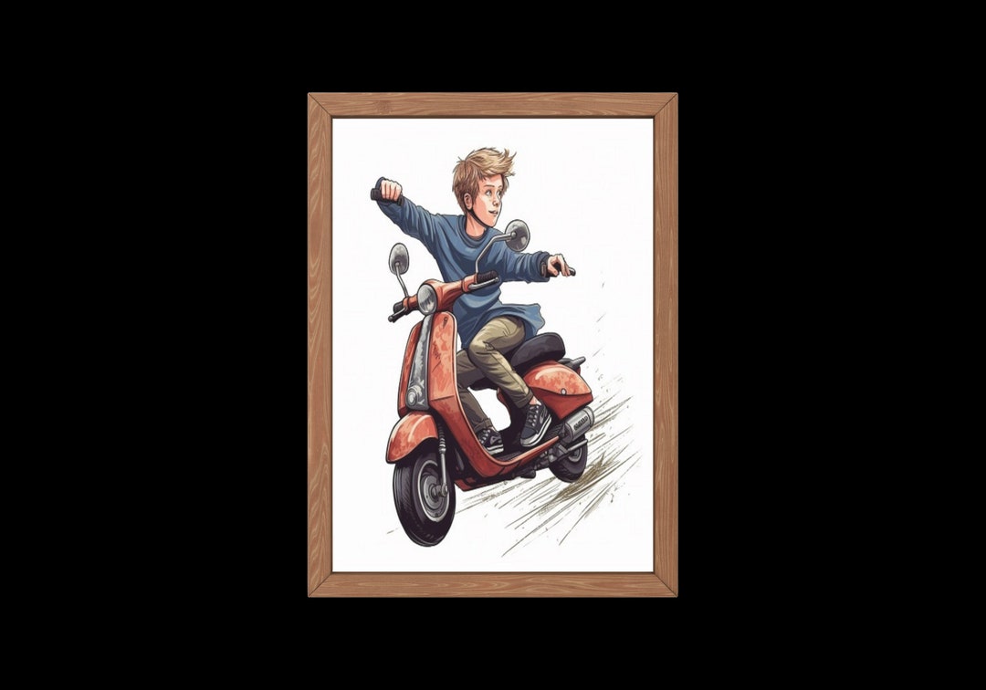 Boy on Moped Digital Download, Boy Riding Moped Digital Print, Moped ...