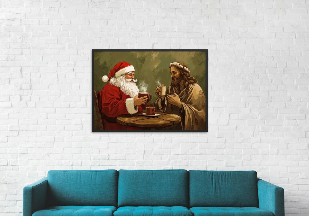 Jesus and Santa Claus Drinking Hot Cocoa Digital Download for Wall ...