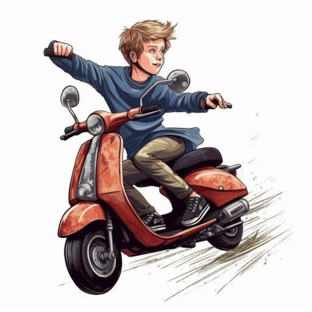 Boy on Moped Digital Download Boy Riding Moped Digital Print - Etsy