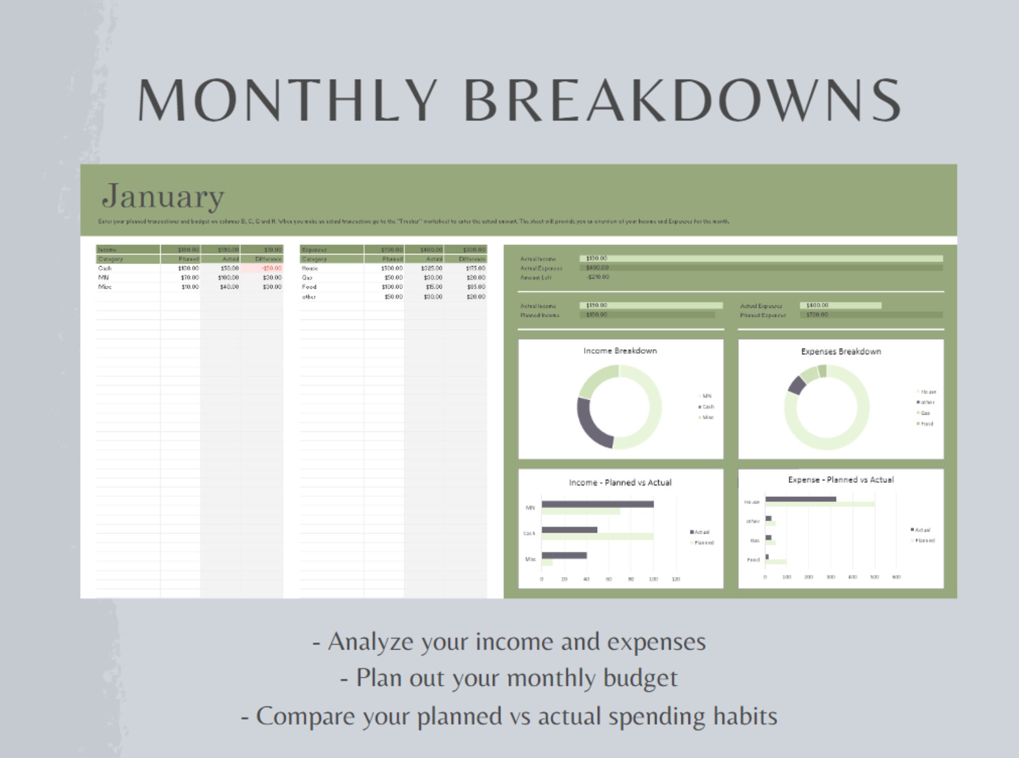 Monthly Budget Spreadsheet Green Color Palette Simple Annual Budget ...