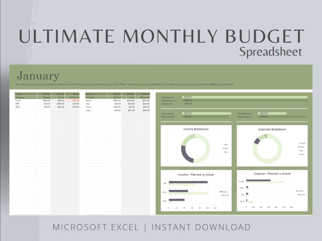 Monthly Budget Spreadsheet Green Color Palette Simple Annual Budget ...