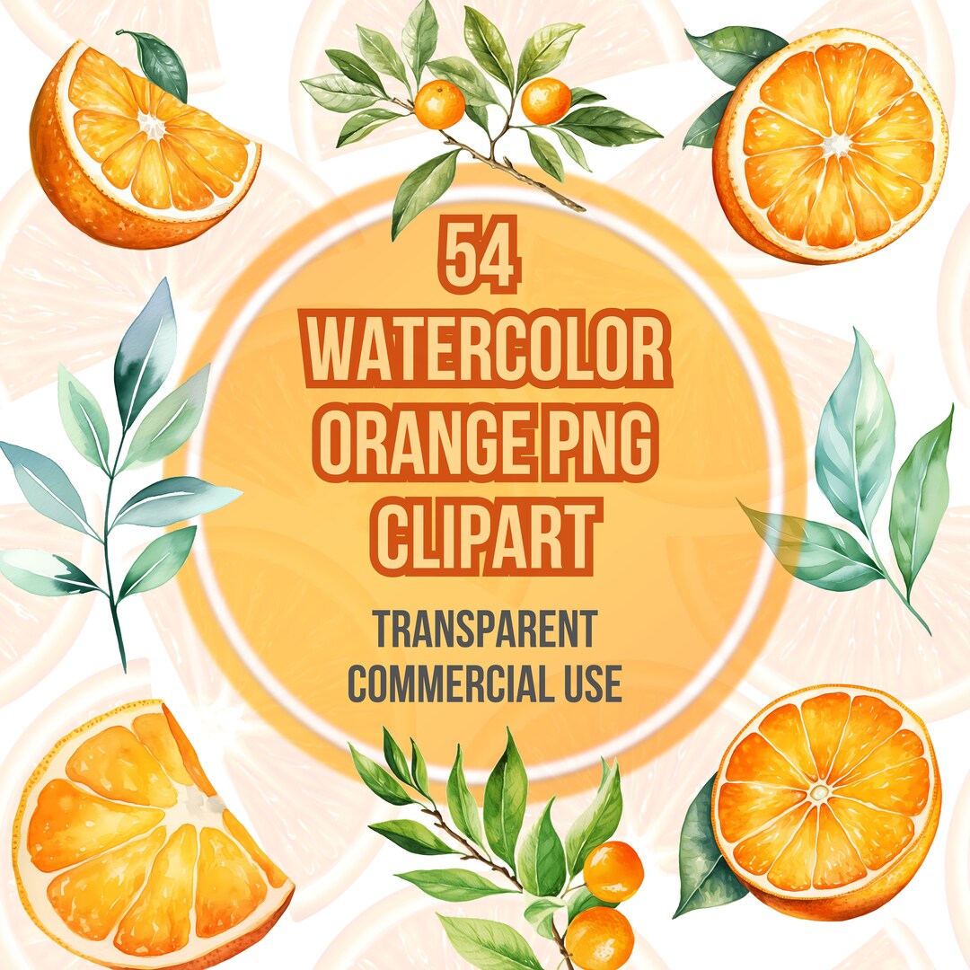 Watercolor Orange Clipart, Orange PNG, Printable Kitchen Decor Graphics ...