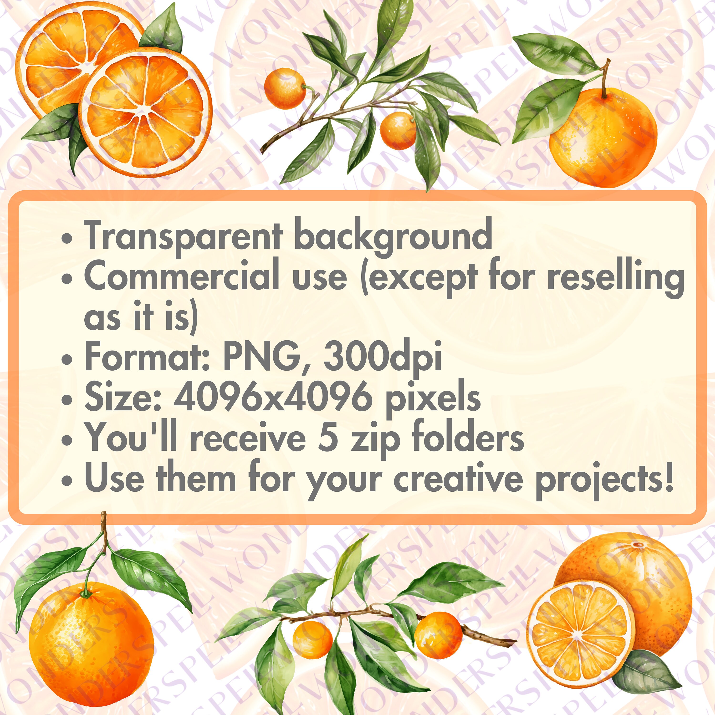 Watercolor Orange Clipart, Orange PNG, Printable Kitchen Decor Graphics ...