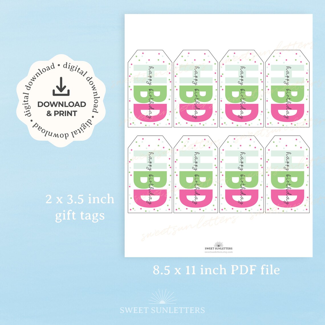 Printable HBD Tag Colorful Confetti Happy Birthday Instant - Etsy