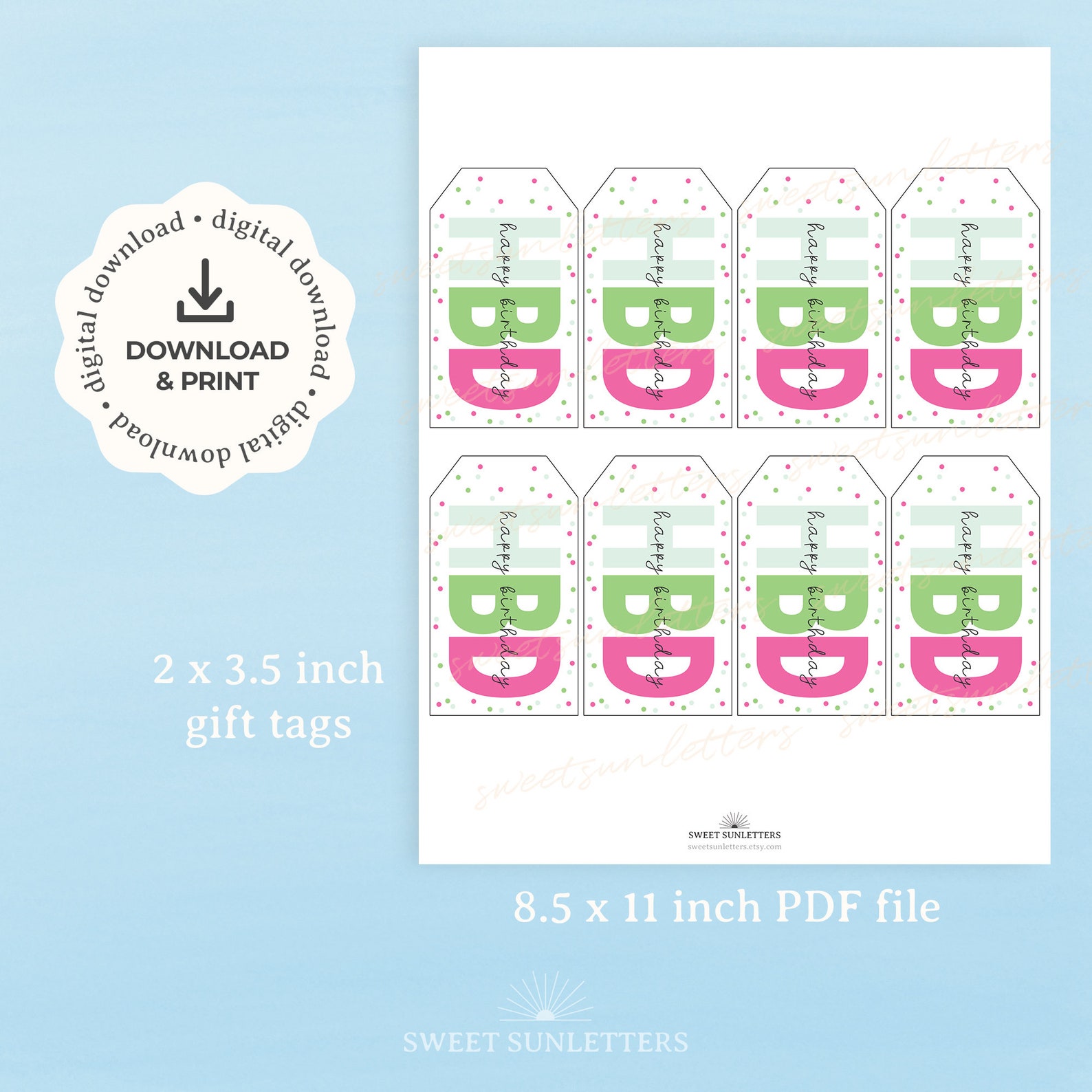 Printable HBD Tag Colorful Confetti Happy Birthday Instant - Etsy