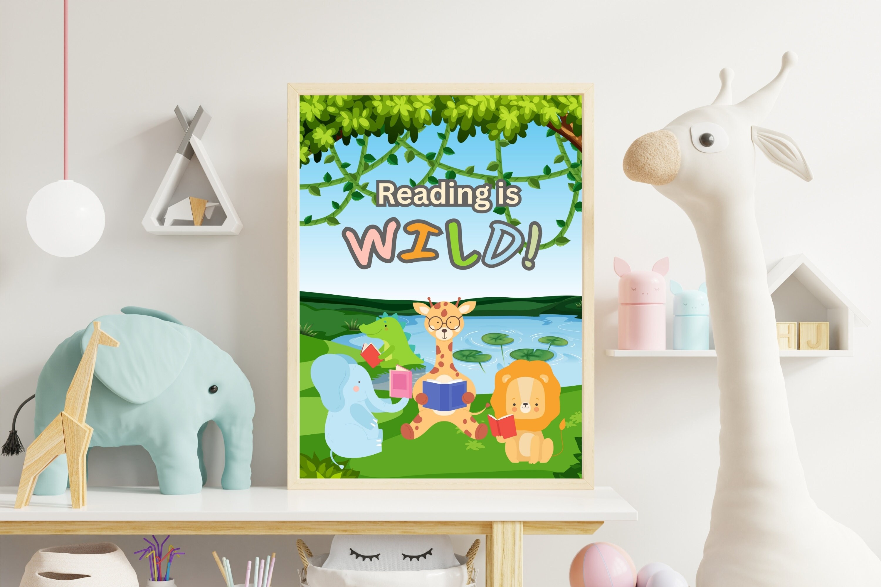 Reading is Wild Cute Animals Poster Giraffe Lion Alligator Elephant ...