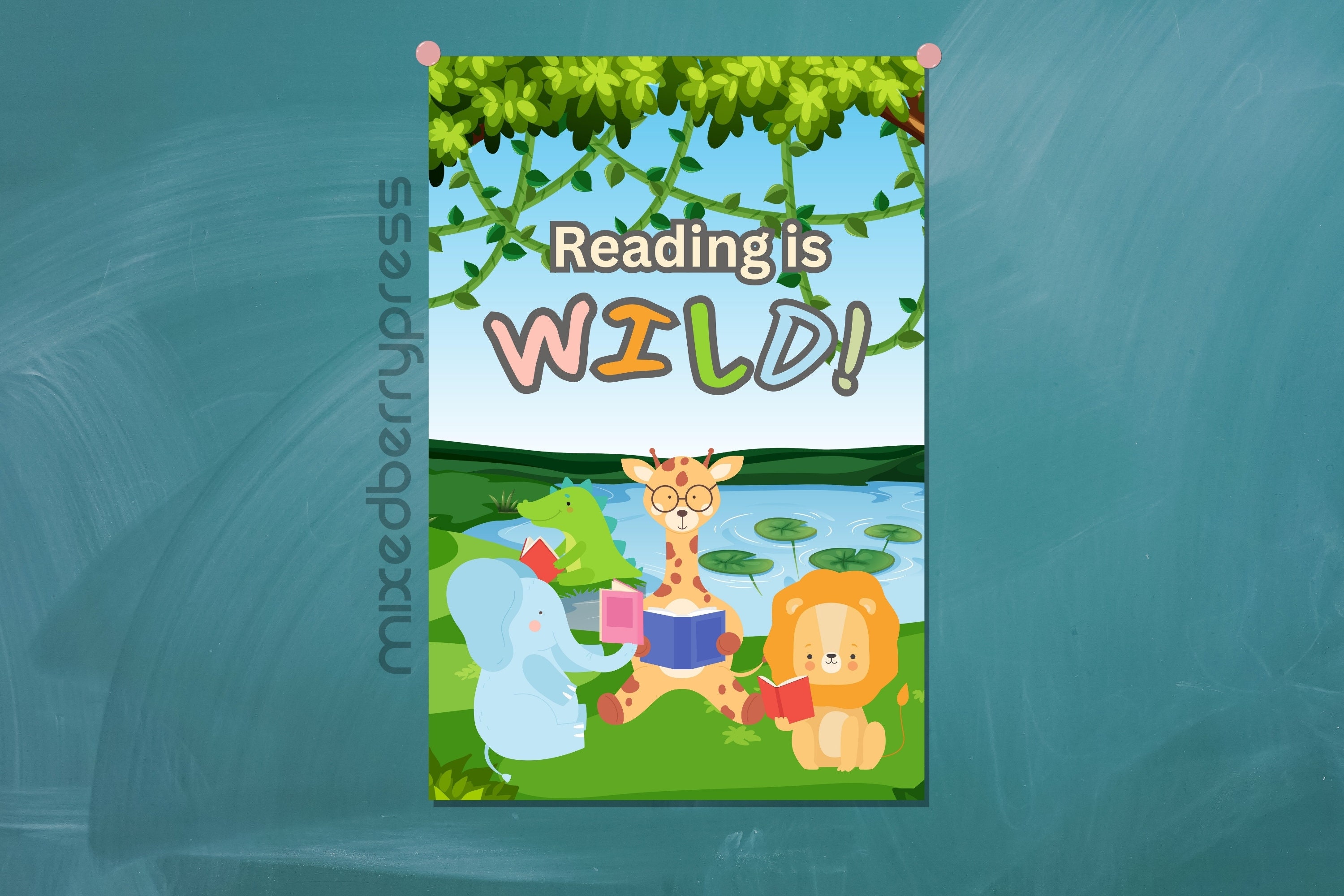 Reading is Wild Cute Animals Poster Giraffe Lion Alligator - Etsy