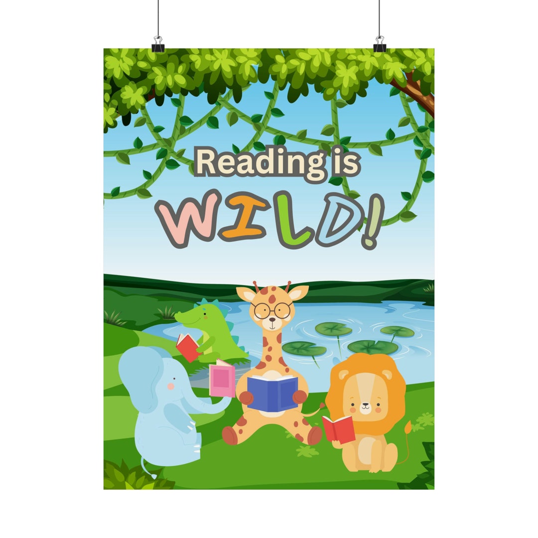 Reading is WILD Cartoon Animal Poster Giraffe Lion Alligator - Etsy