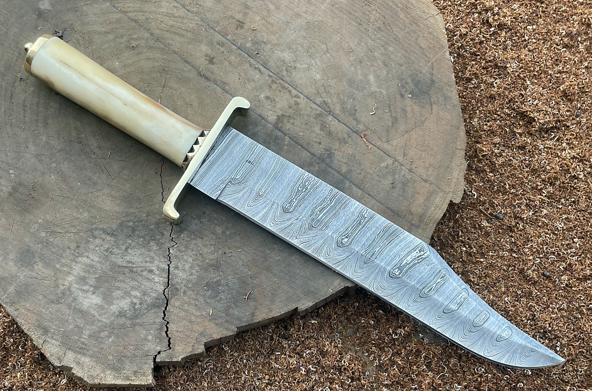 Bowie Knife Custom Handmade Clip Point Hunting Knife Damascus Steel ...