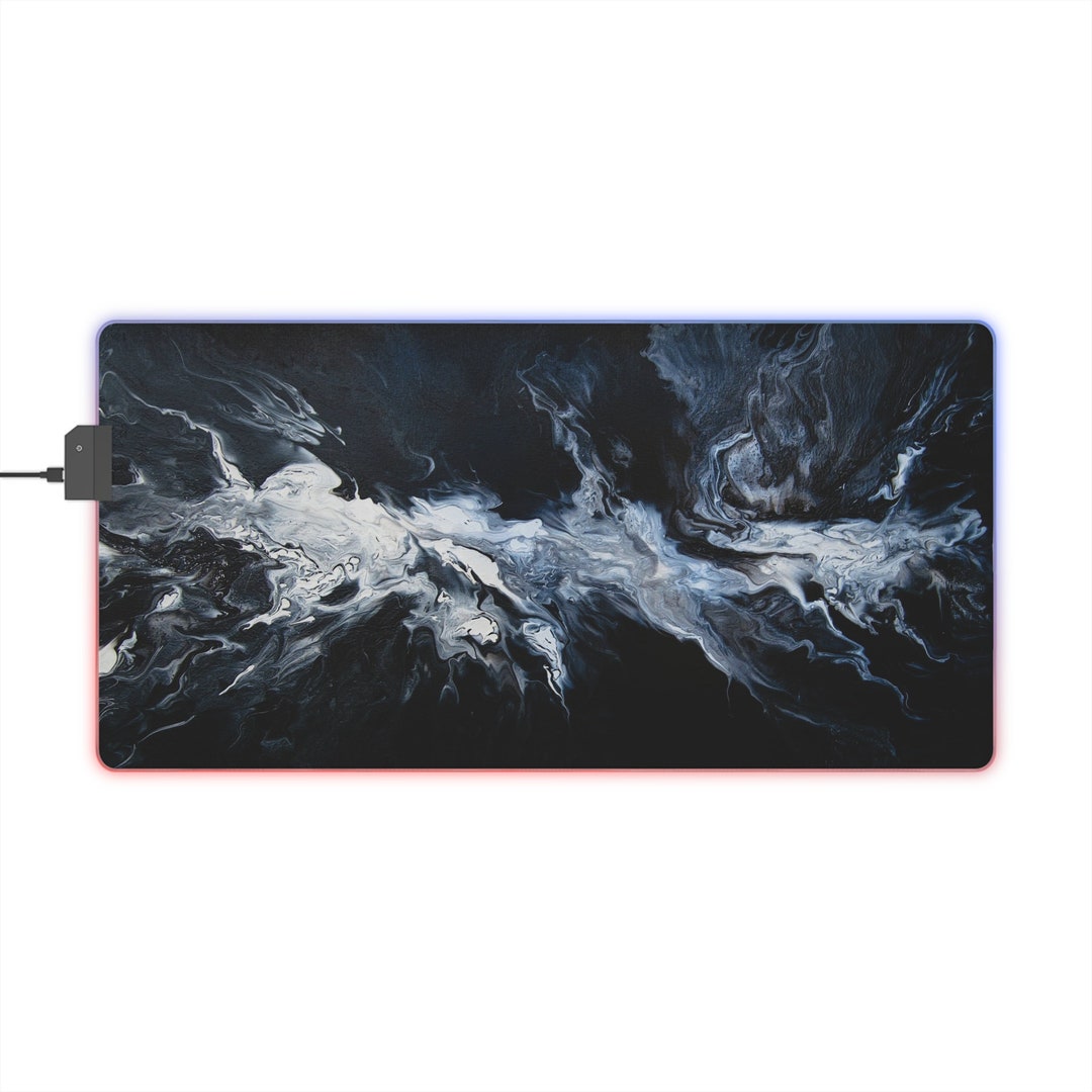 Black and White LED Gaming Mouse Pad. Office Decor, Gaming Setup Decor ...