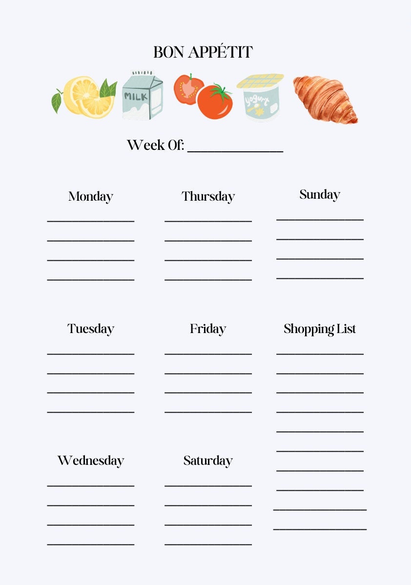 Meal Planner Printable | Daily Food Journal, Grocery List, Meal Prep ...