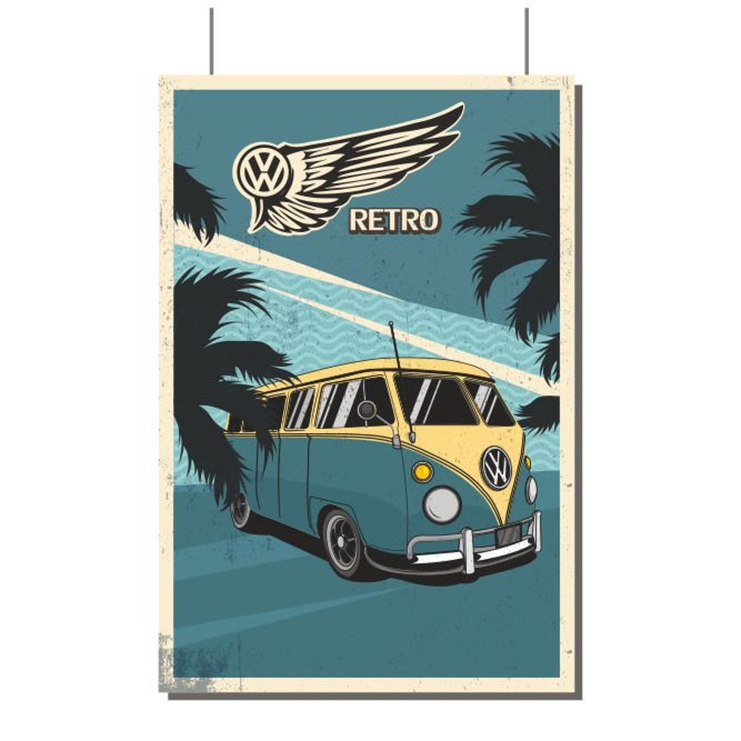 Volkswagen Bus Advertising Poster Colored Vintage Grunge Decor - Etsy