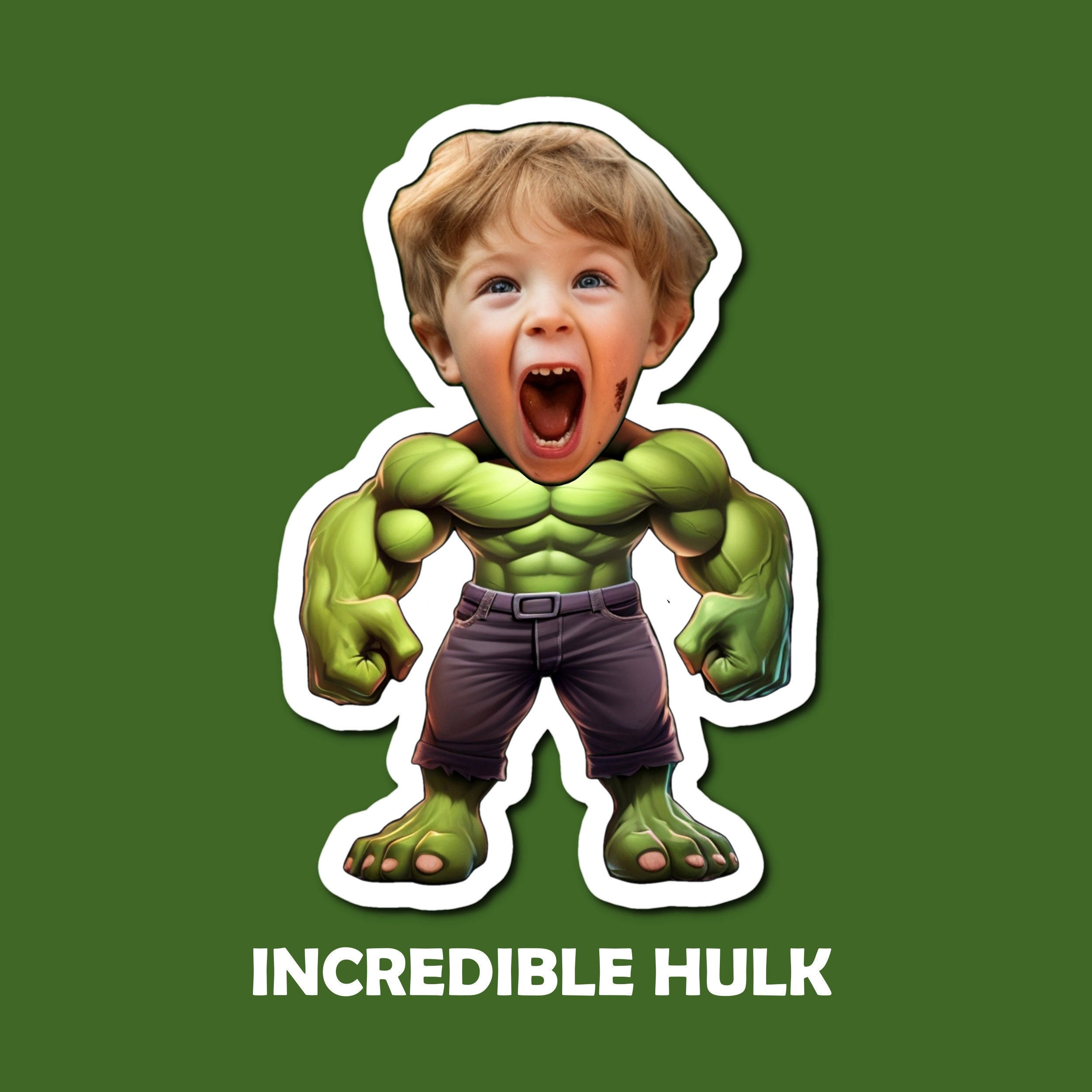 Hulk Costume Sticker. Custom Face Hulk Body Cartoon Decal. Personalized ...