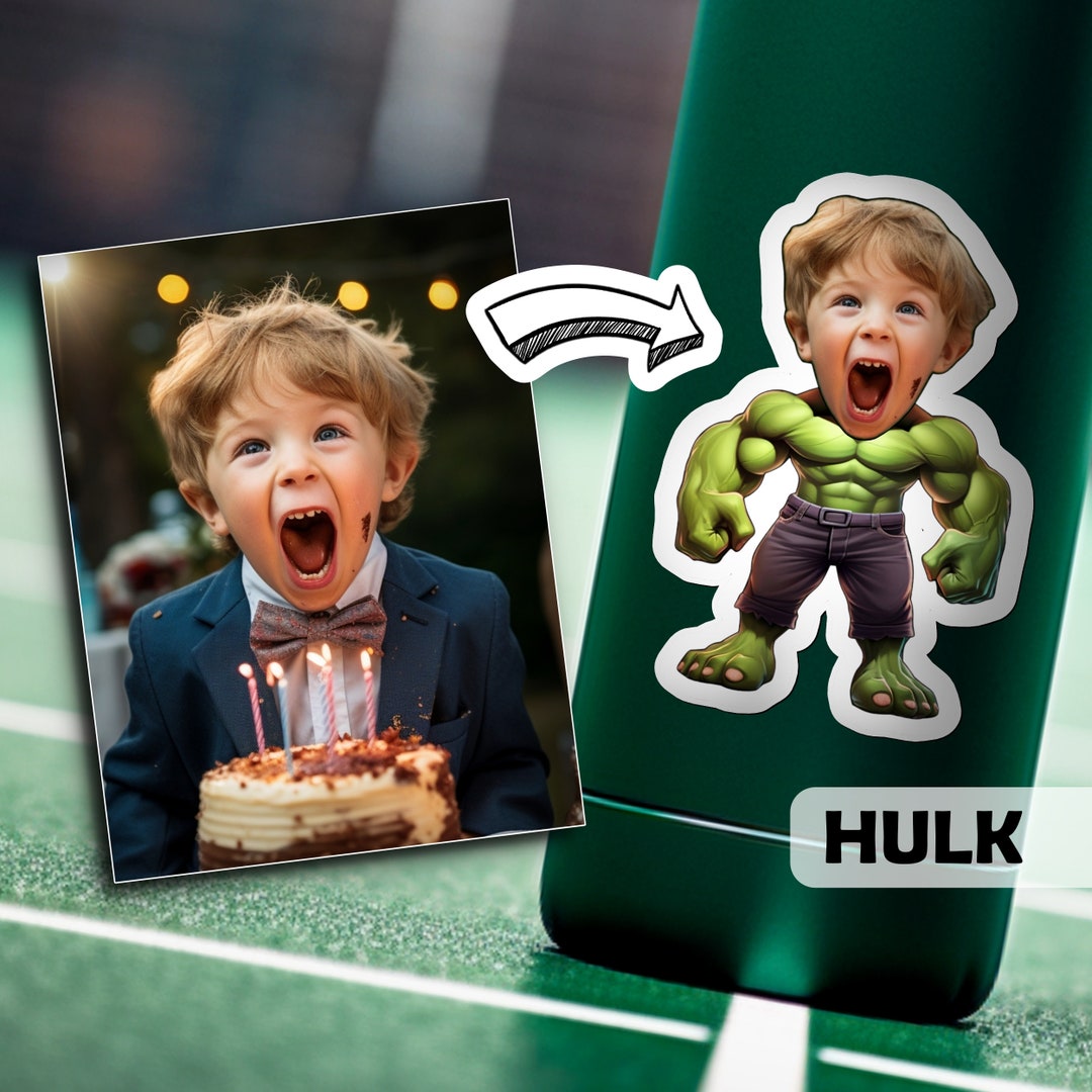 Hulk Costume Sticker. Custom Face Hulk Body Cartoon Decal. Personalized ...