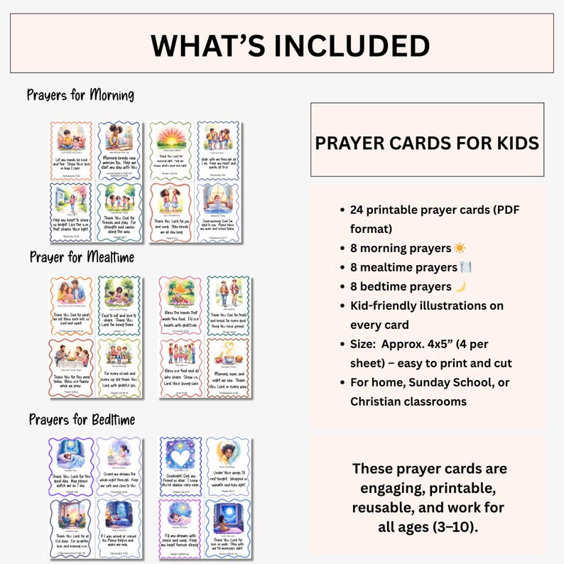 Kids Prayer Cards Printable | Morning, Mealtime & Bedtime Prayers for ...