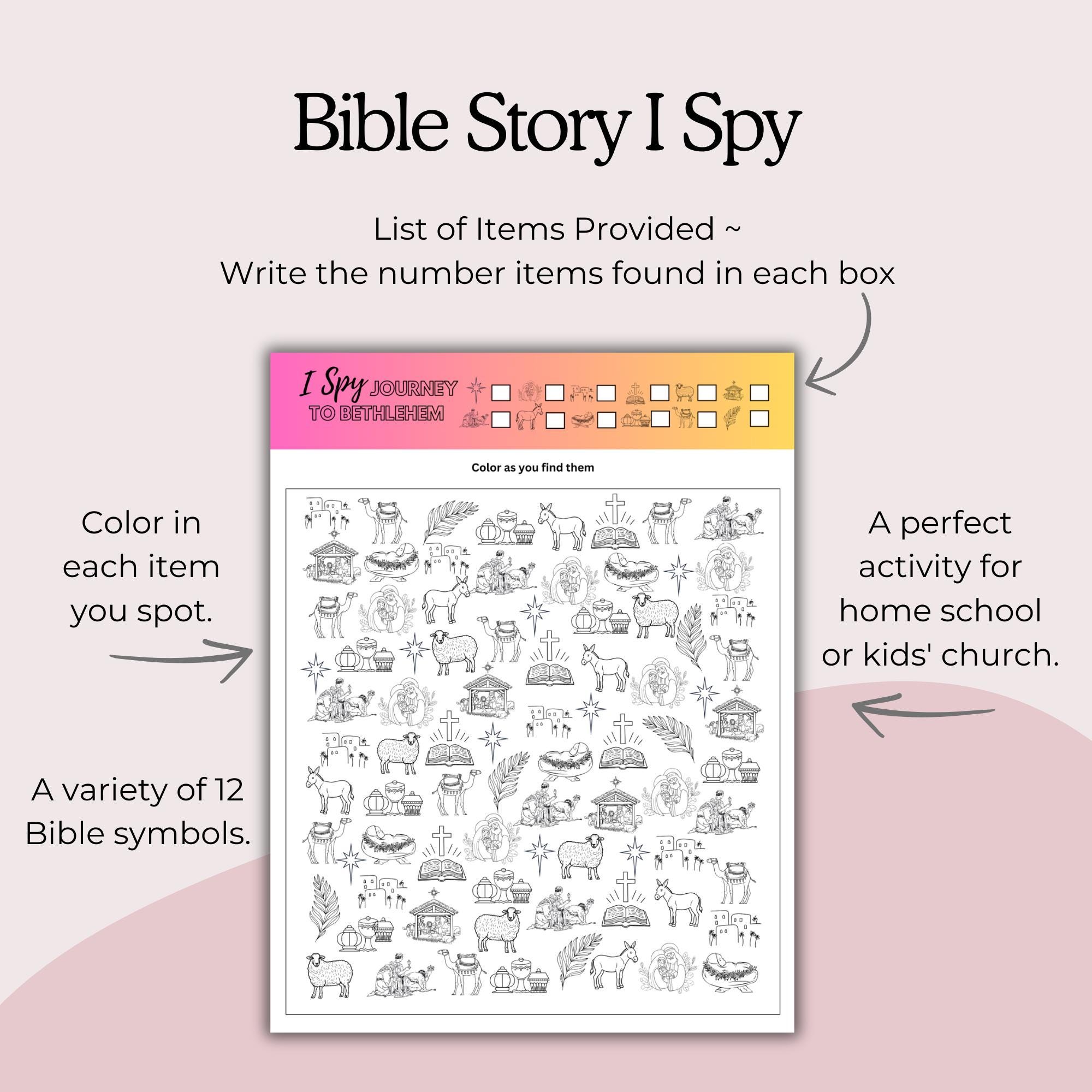 Bible I Spy Activity Pages, Kids Christian Activity Sheets, Sunday ...