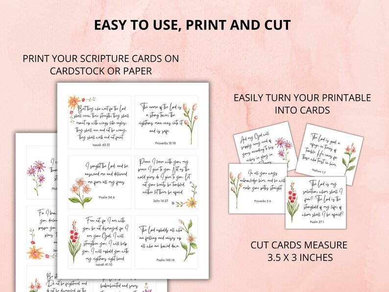 60 Encouraging Verse Cards, Printable Scripture Cards, Bible Memory ...