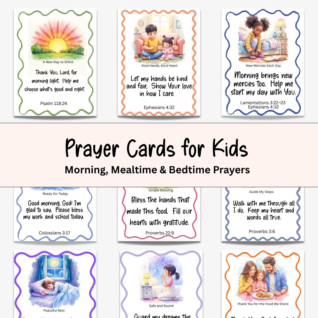 Kids Prayer Cards Printable | Morning, Mealtime & Bedtime Prayers for ...