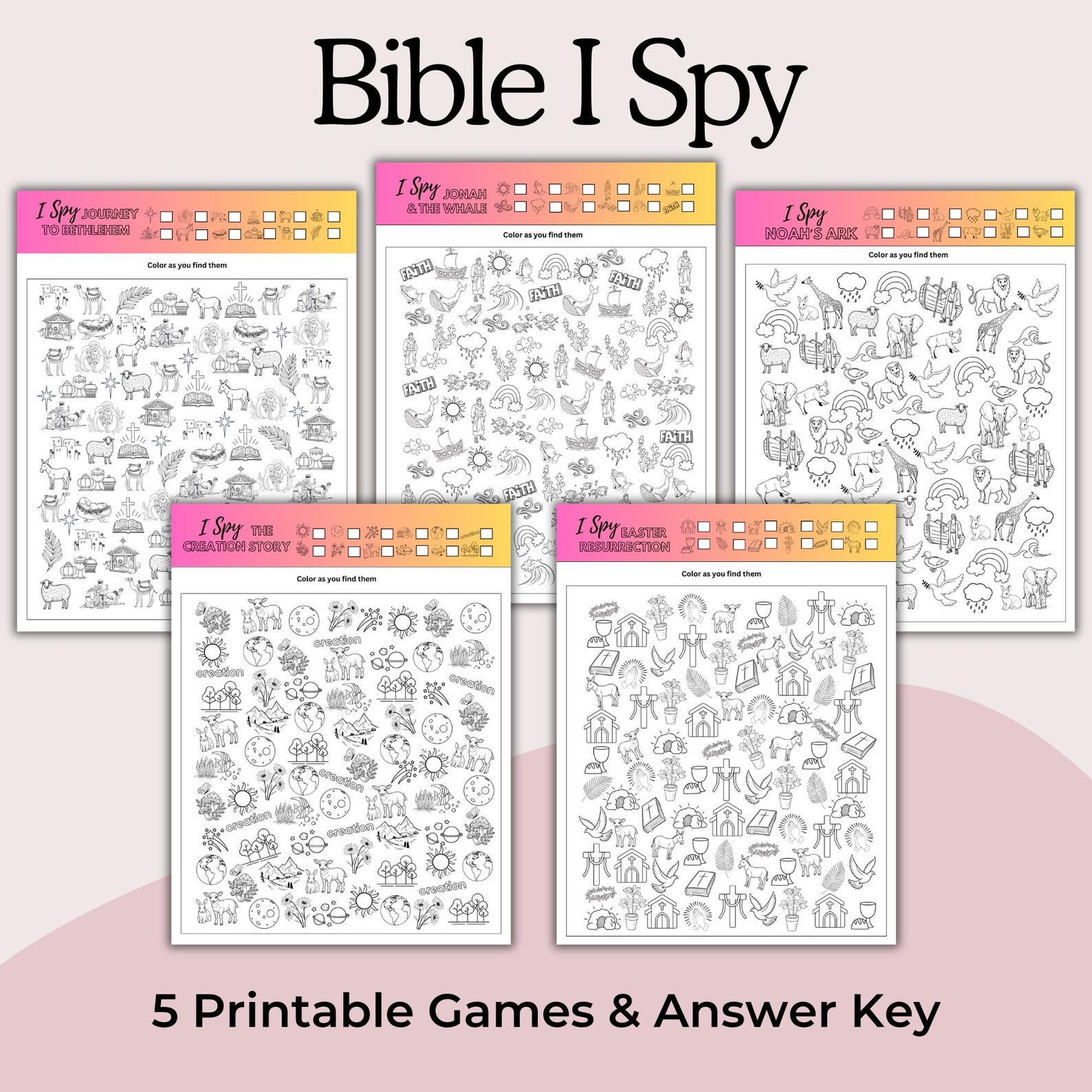 Bible I Spy Activity Pages, Kids Christian Activity Sheets, Sunday ...