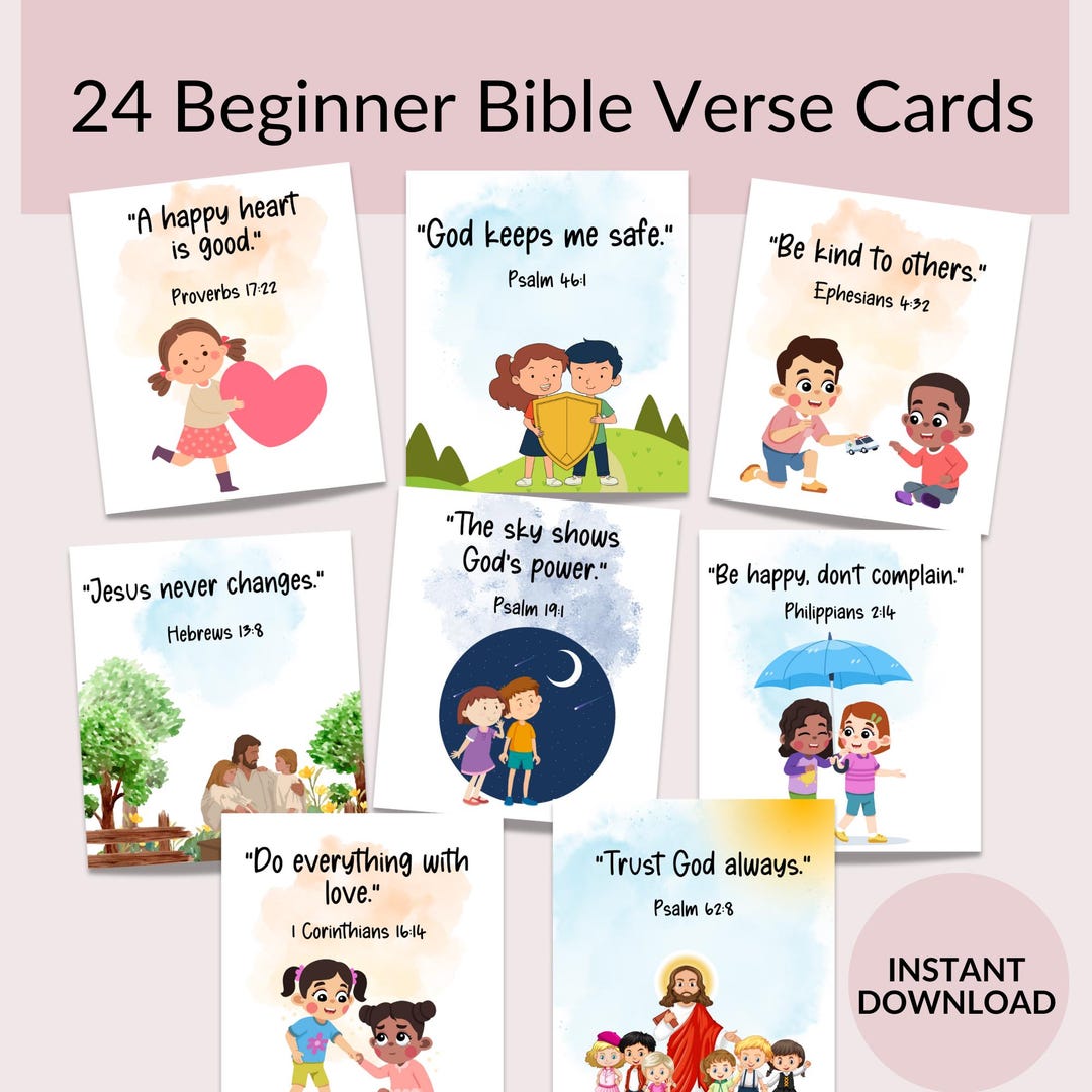 Beginner Scripture Cards for Kids, Bible Verse Cards, Christian ...