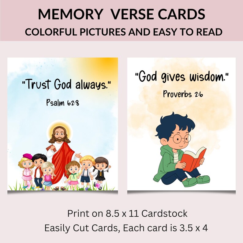 Beginner Scripture Cards for Kids, Bible Verse Cards, Christian ...