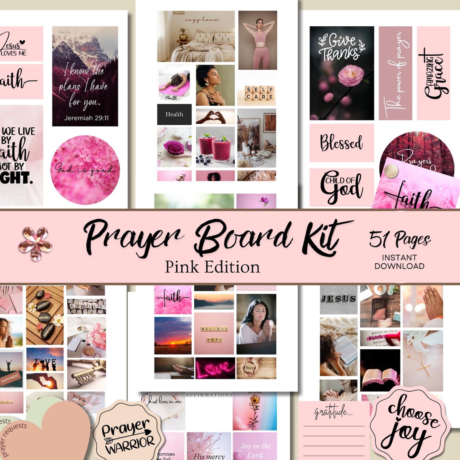 Pink Prayer Board Kit Printable, War Room Bible Verse Cards, Prayer ...