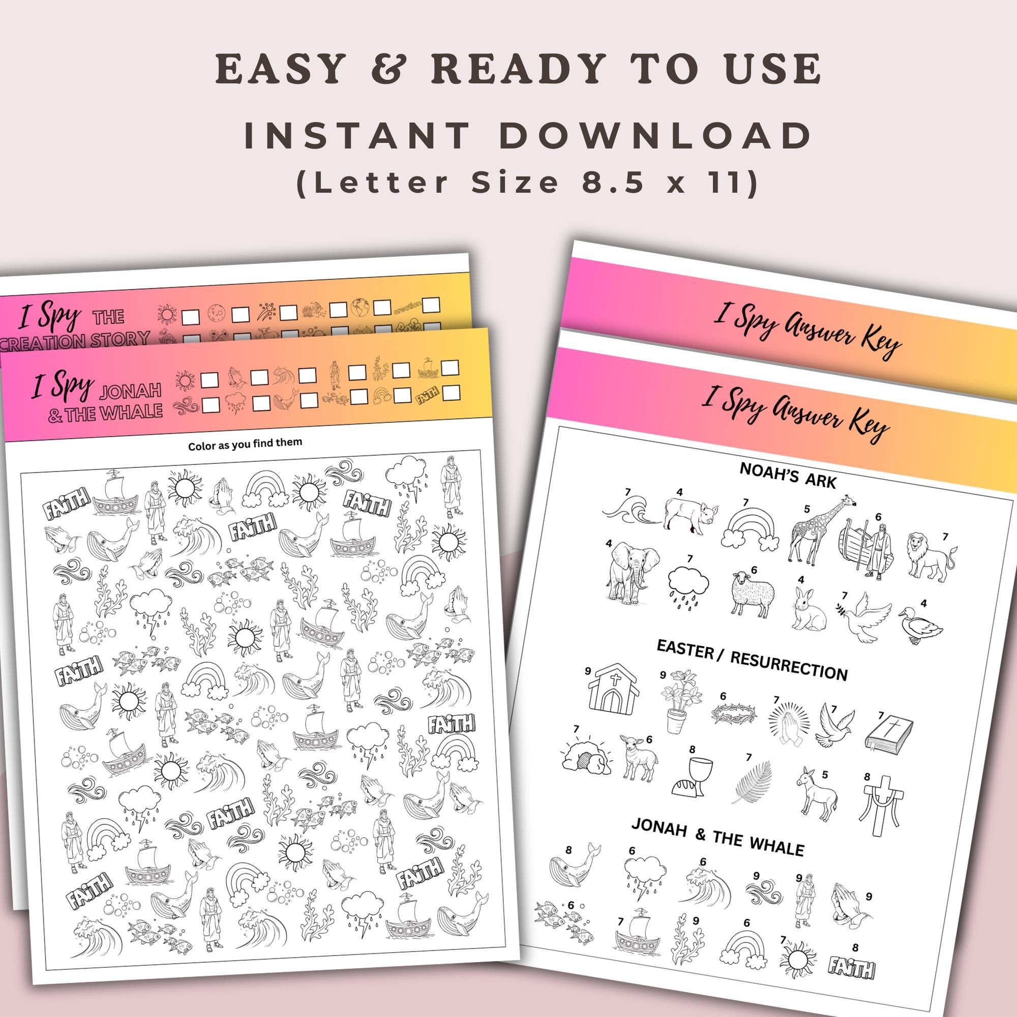 Bible I Spy Activity Pages, Kids Christian Activity Sheets, Sunday ...