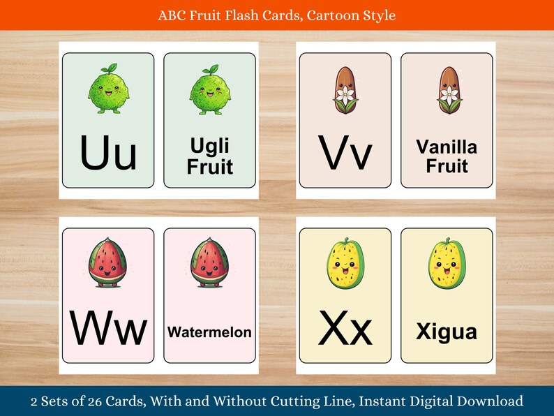 ABC Fruit Flash Cards Cartoon Style - Etsy