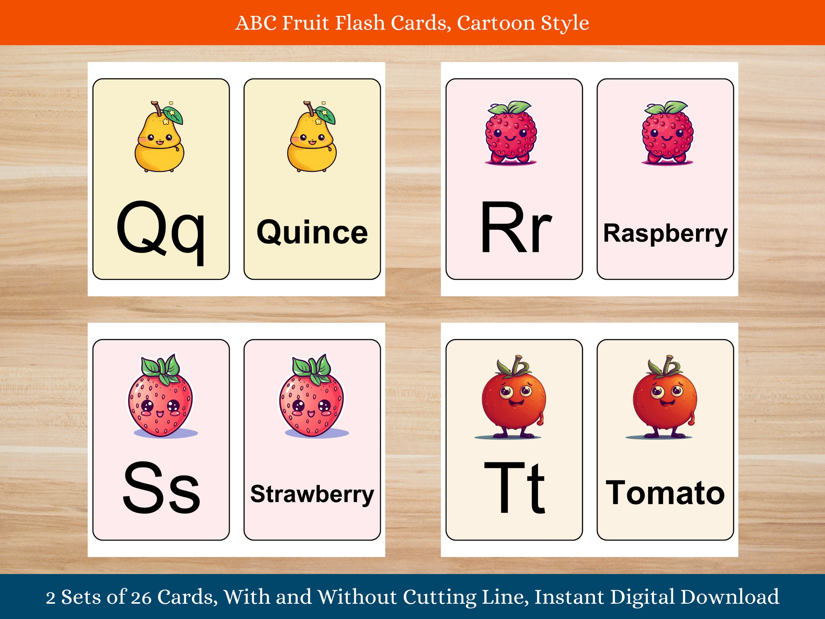 ABC Fruit Flash Cards Cartoon Style - Etsy