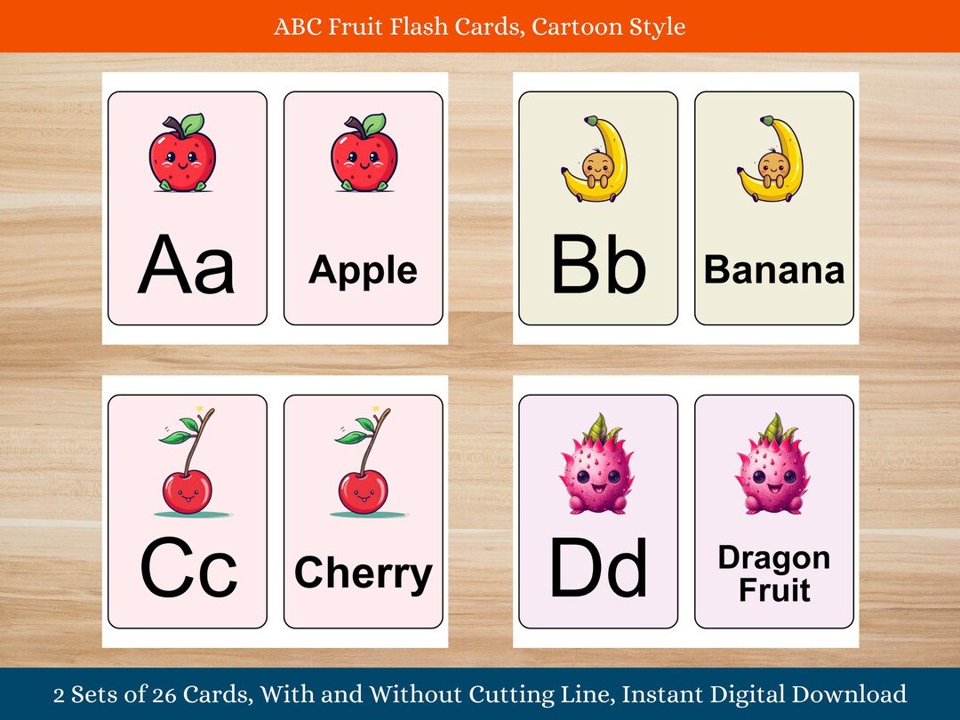 ABC Fruit Flash Cards Cartoon Style - Etsy