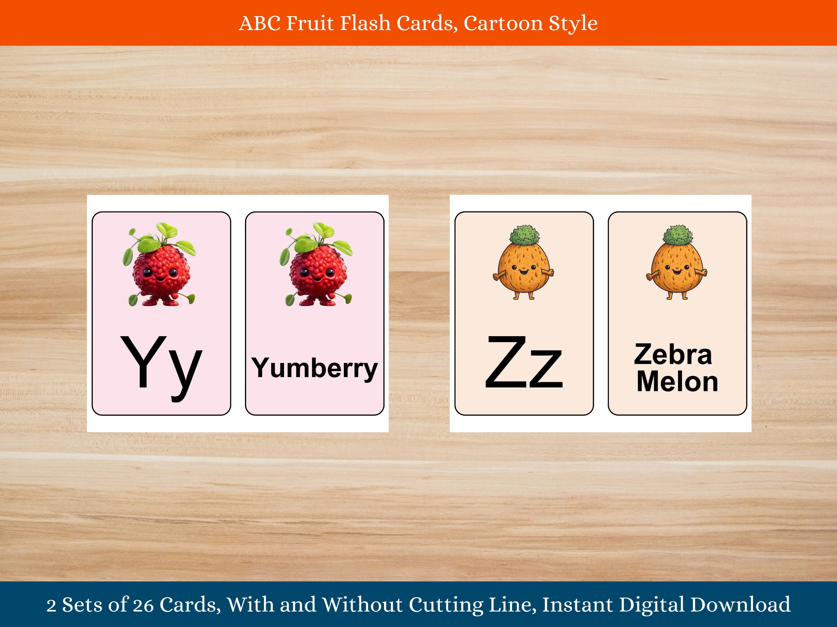 ABC Fruit Flash Cards Cartoon Style - Etsy