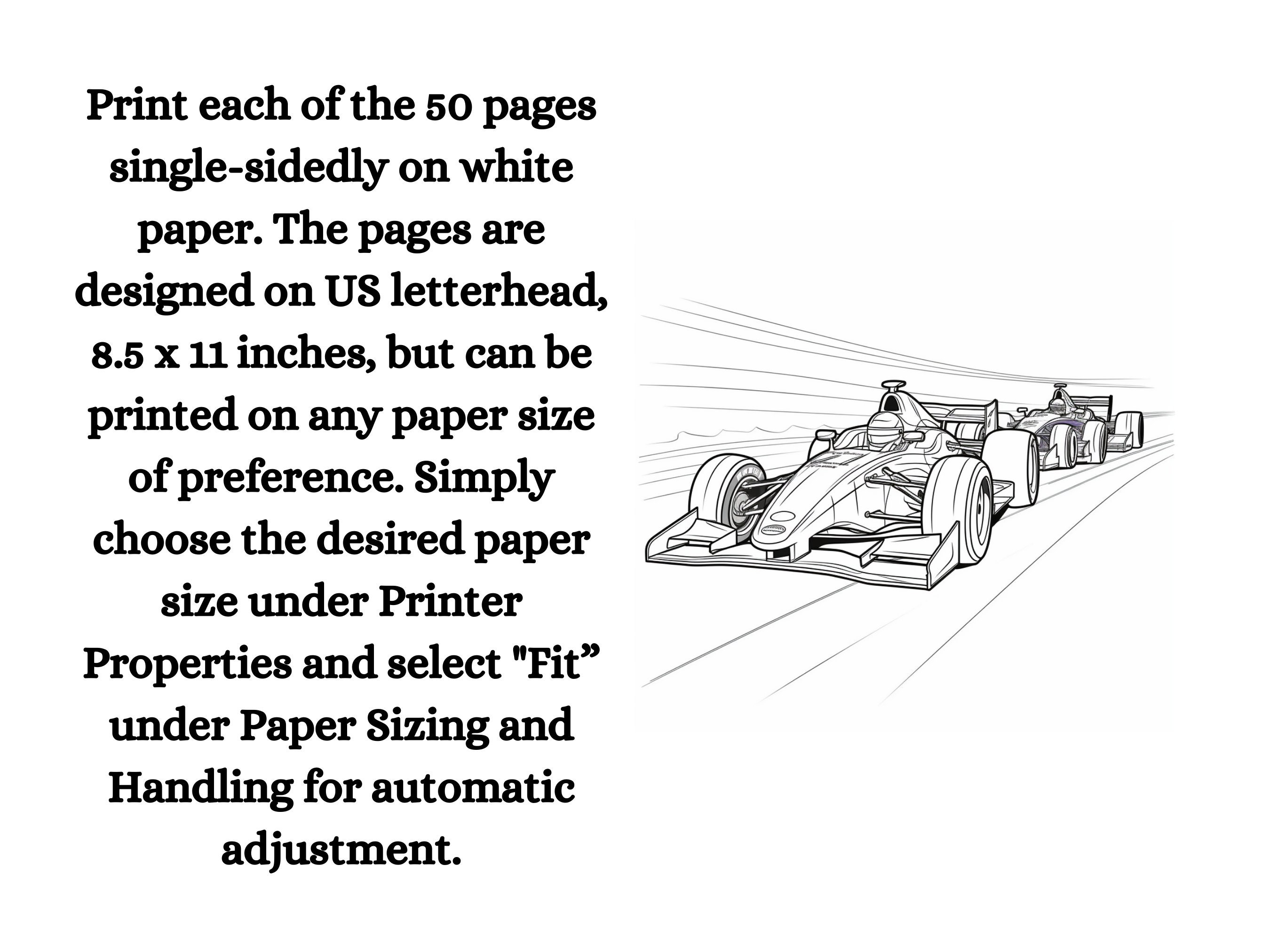 Race Cars Coloring Book | 50 Pages of Single Car Illustrations and ...