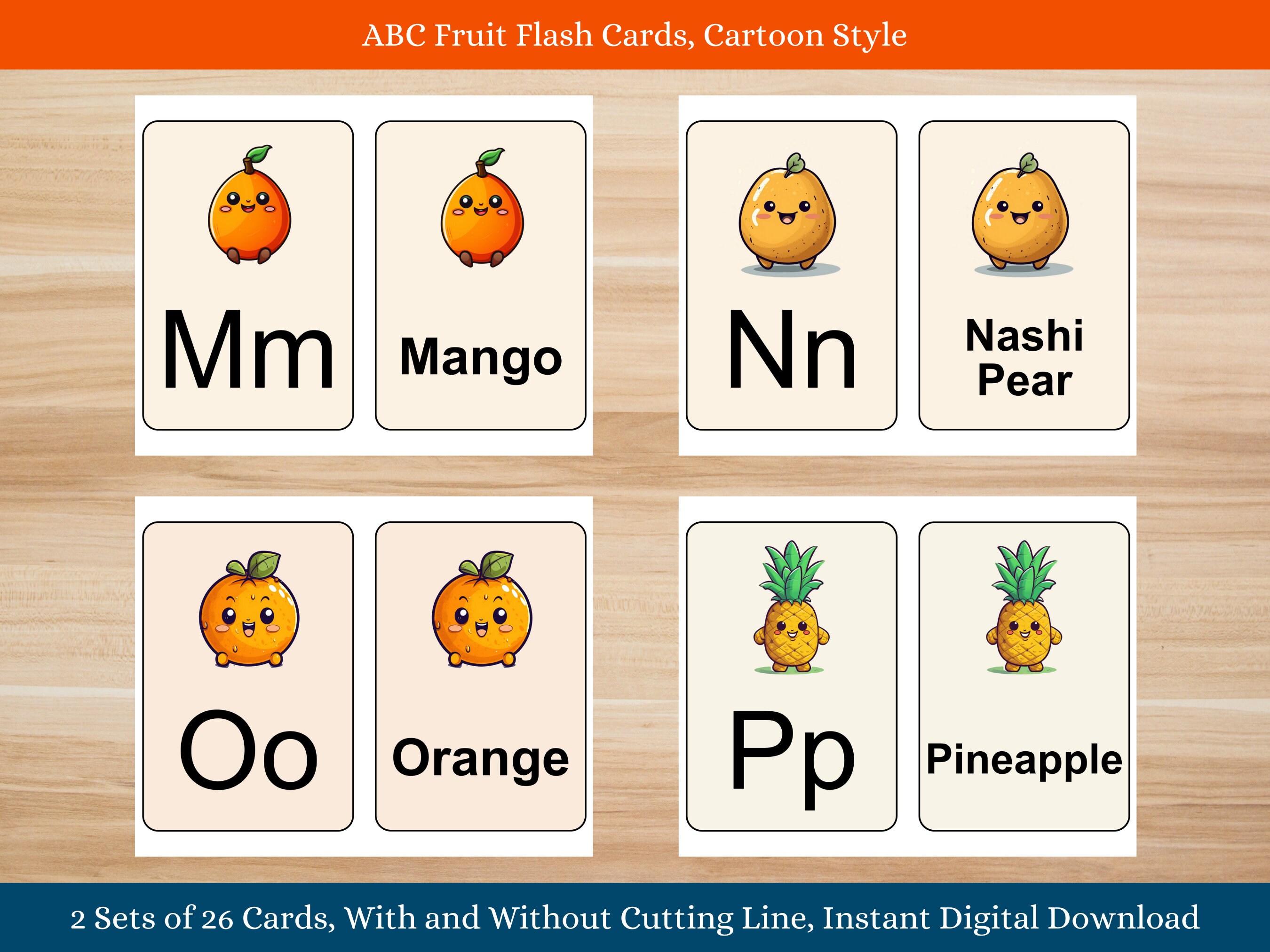 ABC Fruit Flash Cards Cartoon Style - Etsy