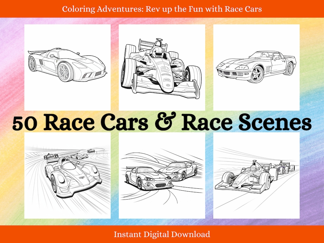 Race Cars Coloring Book | 50 Pages of Single Car Illustrations and ...