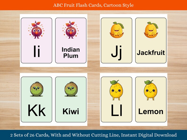 ABC Fruit Flash Cards Cartoon Style - Etsy