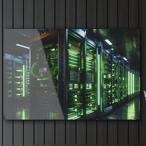 Server Equipment Wall Art With Green Accents Acrylic Glass Futuristic ...