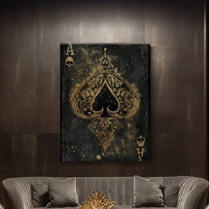 Ace of Spades Wall Art Canvas Modern Card Game Decor Black and White ...