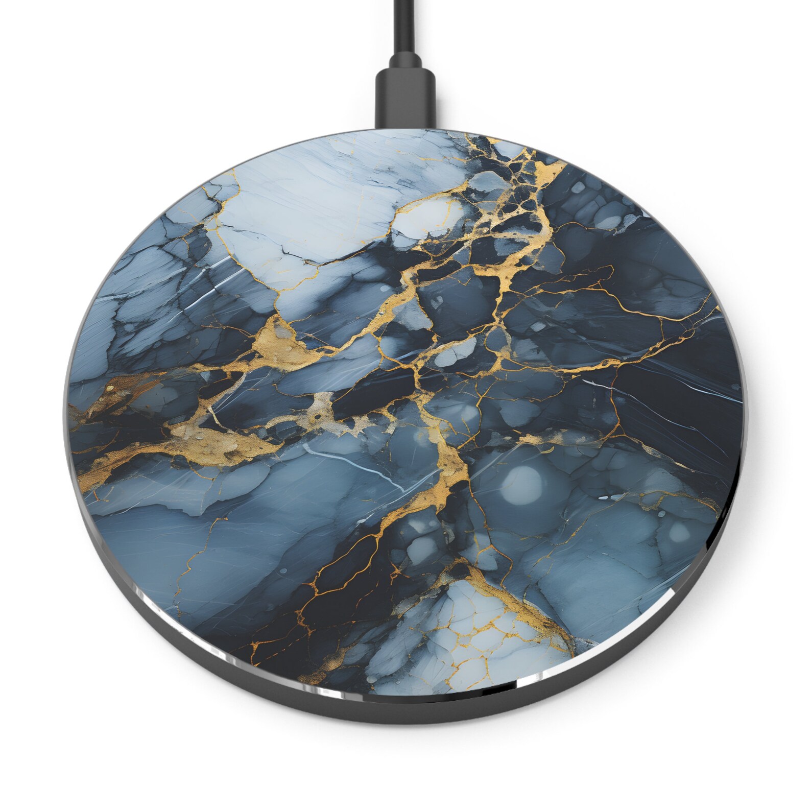 Blue Marble Gold Vein Wireless Charger Elegant Tech Accessory Stylish ...