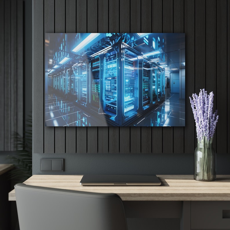 Server Equipment Wall Art With Blue Accents Acrylic Glass Futuristic ...