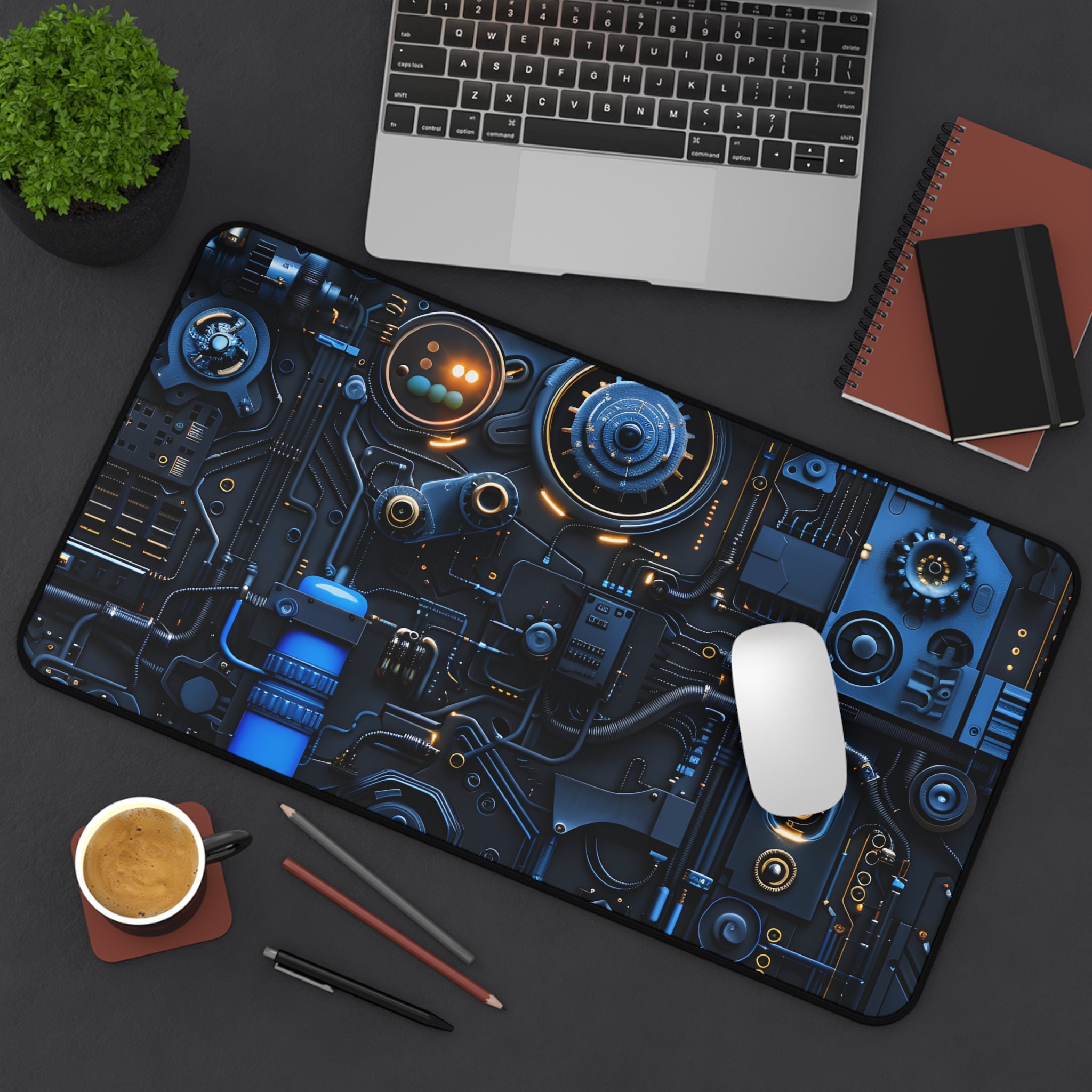 Black and Blue Mechanical Circuit Board Desk Mat Neoprene Anti-slip ...