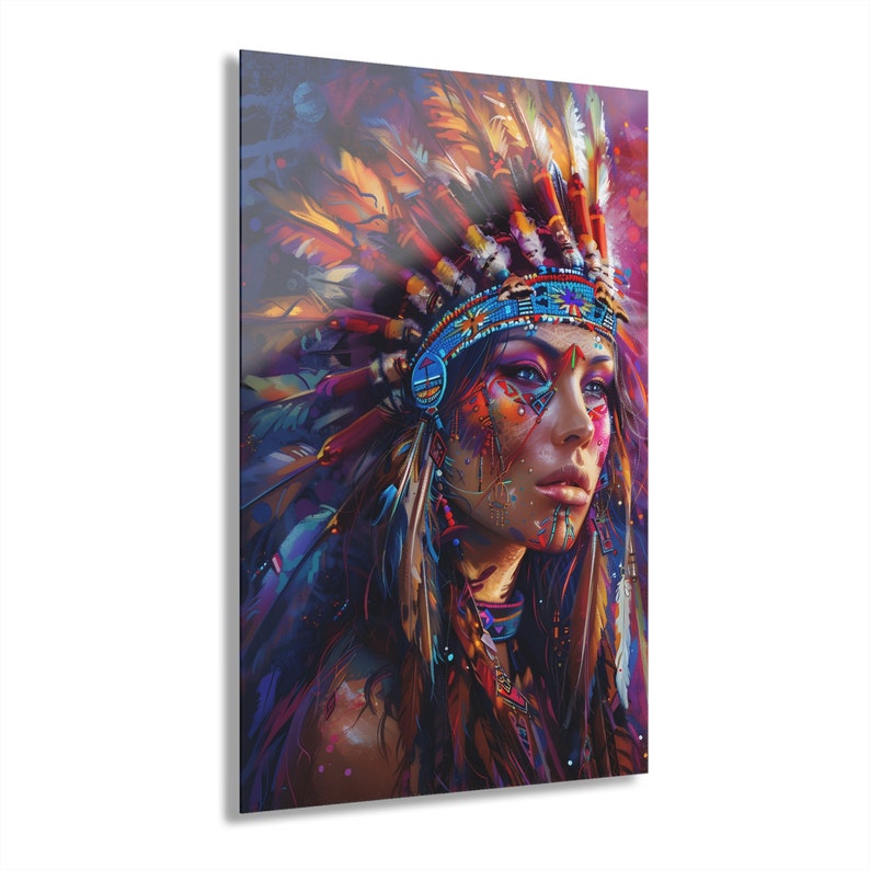 Native American Woman Acrylic Wall Art Vibrant Cultural Decor Unique ...
