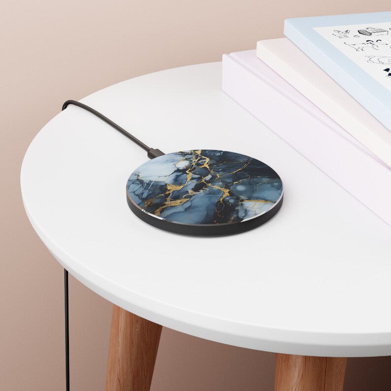 Blue Marble Gold Vein Wireless Charger Elegant Tech Accessory Stylish ...