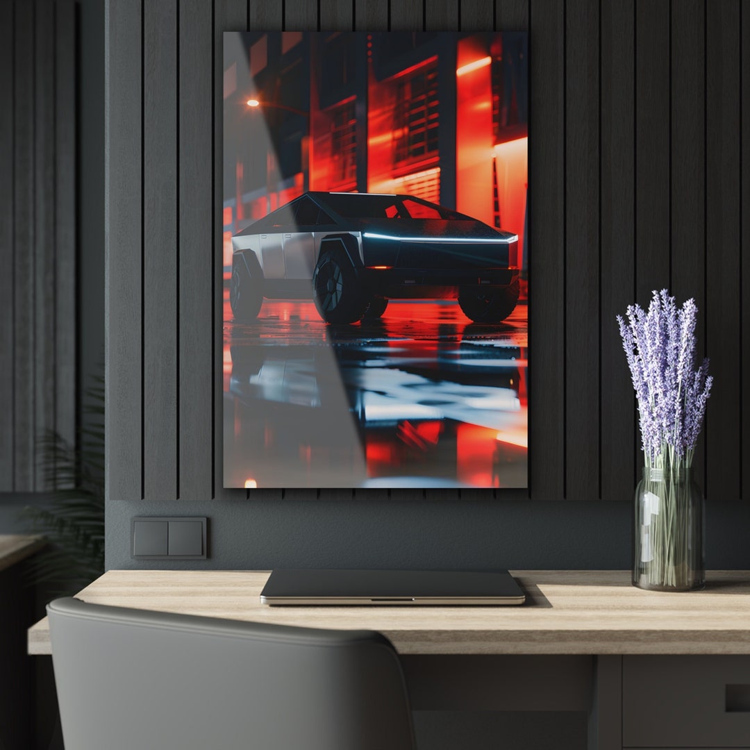 Tesla Cybertruck Acrylic Wall Art Futuristic Car Decor Cinematic ...