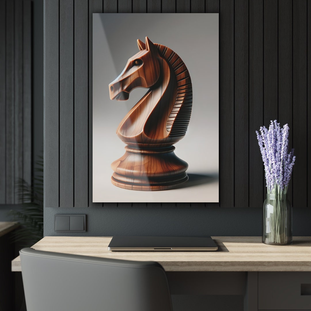 Contemporary Wooden Knight Chess Piece Art Minimalist Design ...