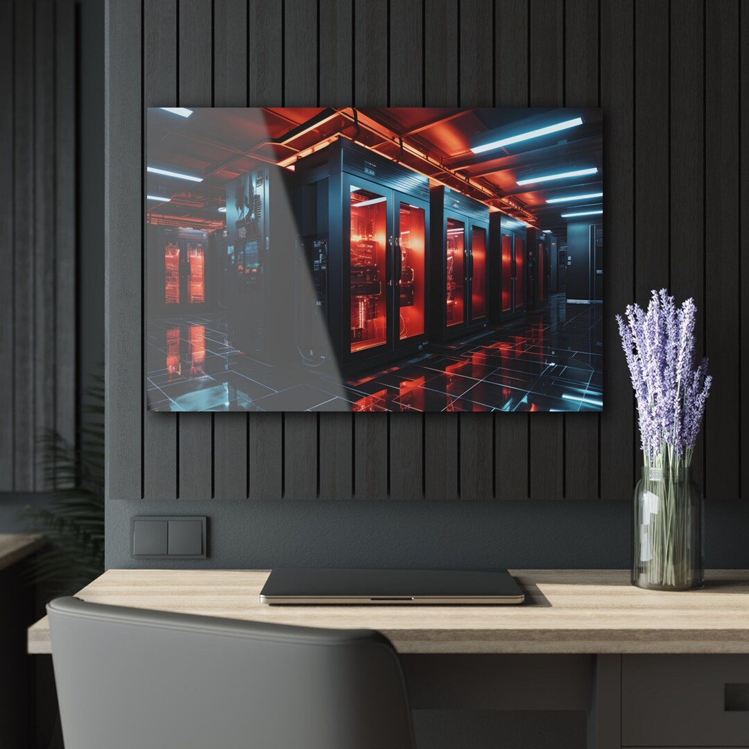 Server Equipment Wall Art With Red Accents Acrylic Glass Futuristic ...