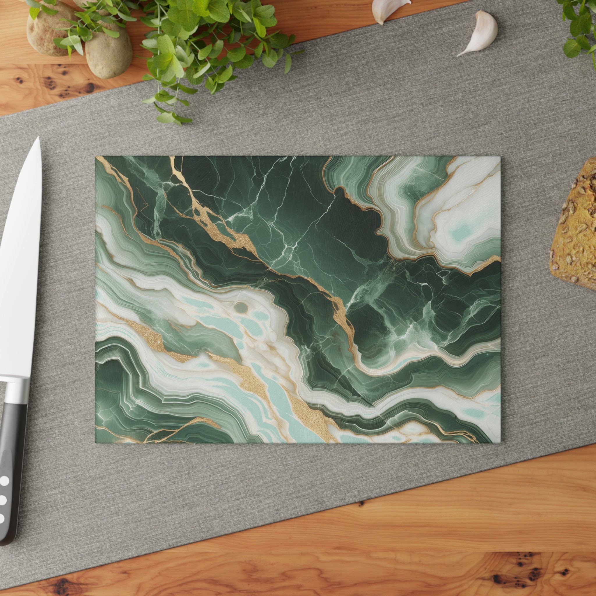 Green and Gold Marble Texture Glass Cutting Board Marble Cutting ...