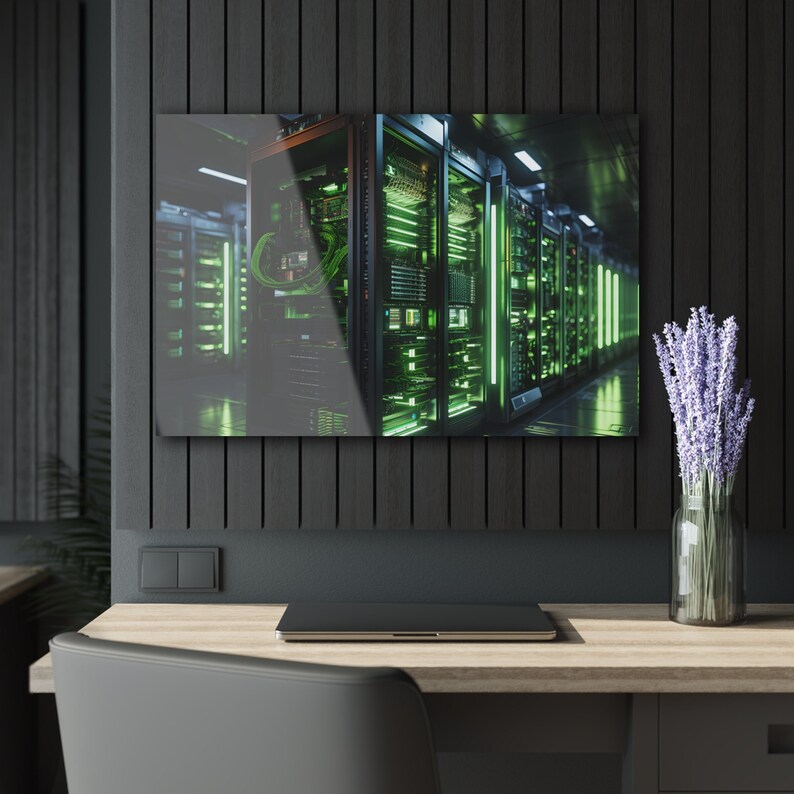 Server Equipment Wall Art With Green Accents Acrylic Glass Futuristic ...