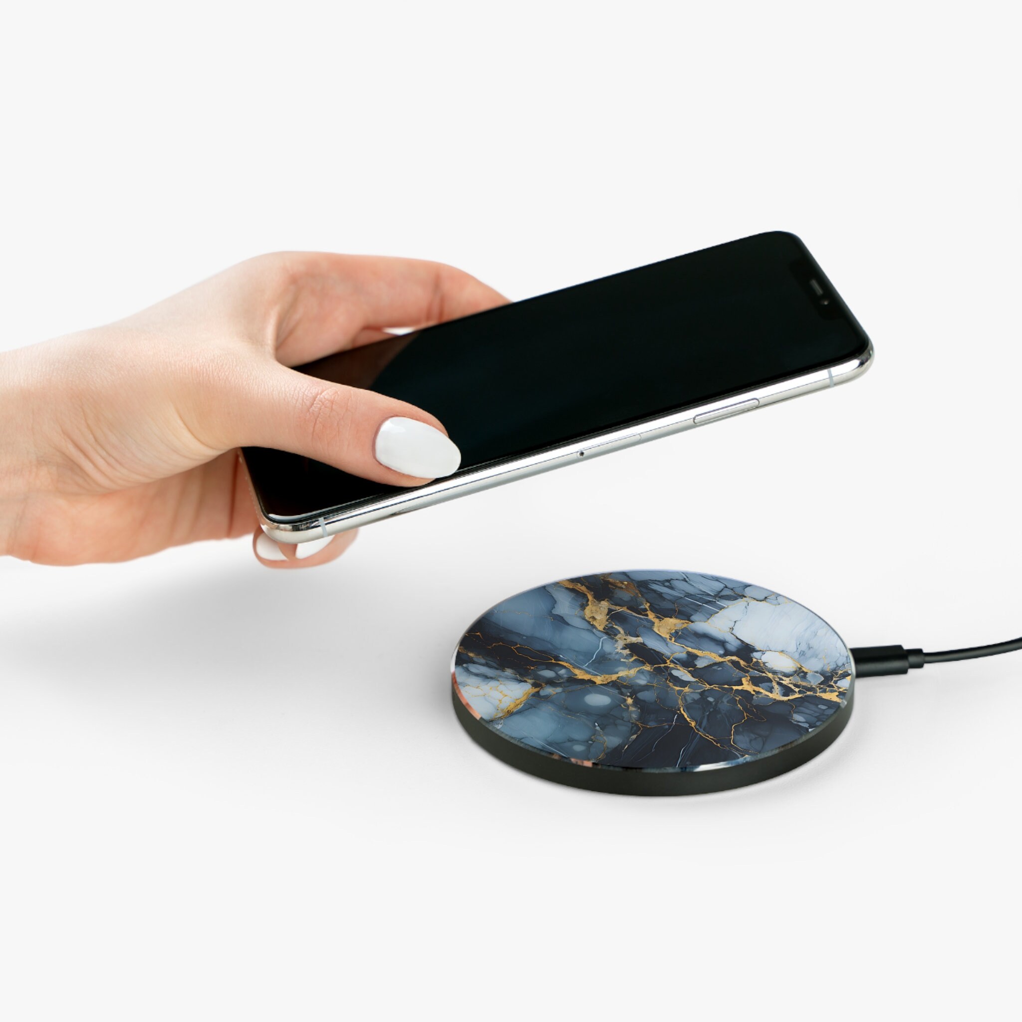Blue Marble Gold Vein Wireless Charger Elegant Tech Accessory Stylish ...