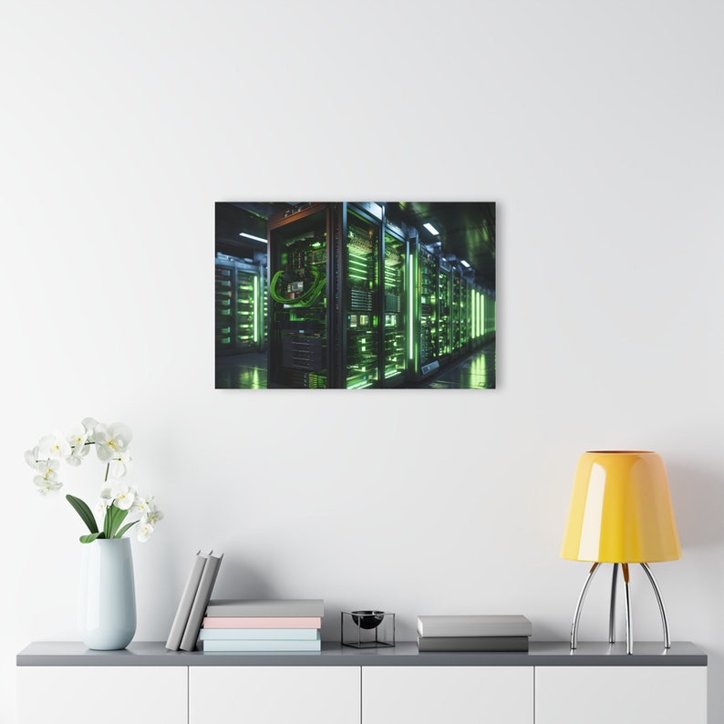 Server Equipment Wall Art With Green Accents Acrylic Glass Futuristic ...