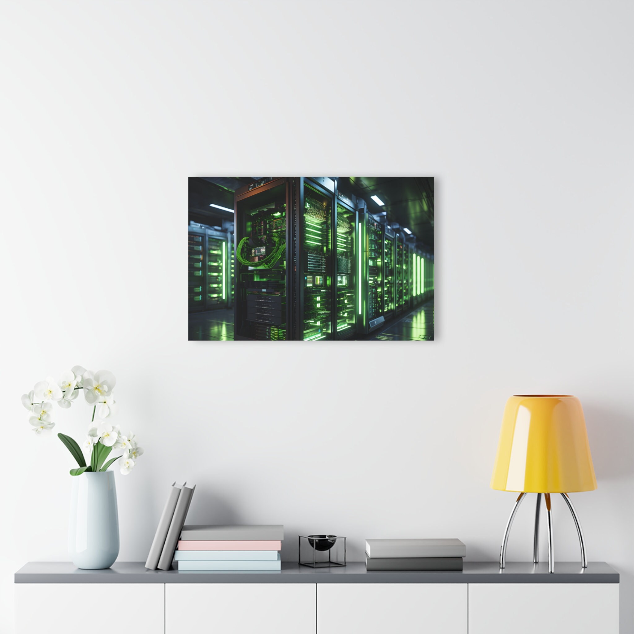 Server Equipment Wall Art With Green Accents Acrylic Glass Futuristic ...